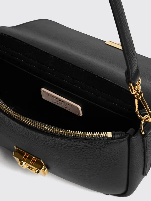 COCCINELLE C-me Lock Hammered Leather Shoulder Bag - Black