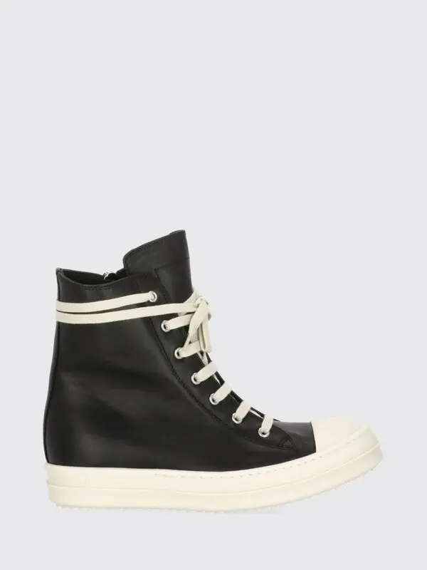 Rick Owens Calf Leather High-top Sneakers With Wrap-around Laces And Zip - Black
