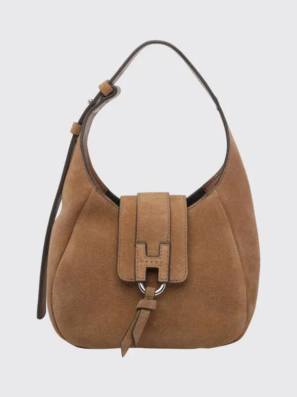 Hogan Suede Shoulder Bag With Embossed Logo - Beige