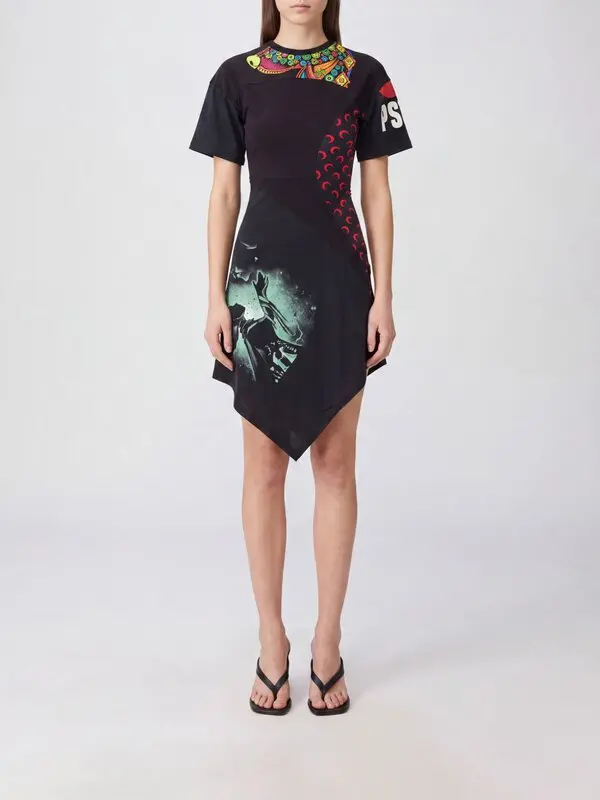 MARINE SERRE Asymmetric Crescent Moon Print Cotton Midi Dress