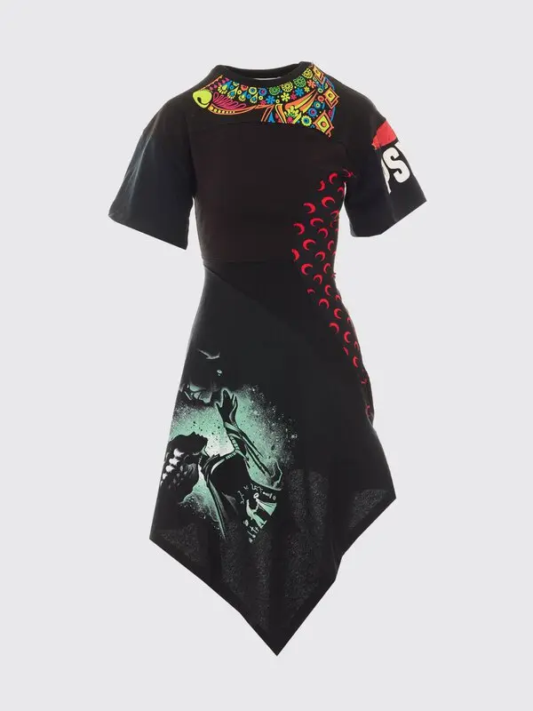 MARINE SERRE Asymmetric Crescent Moon Print Cotton Midi Dress
