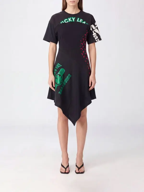 MARINE SERRE Asymmetric Crescent Moon Print Cotton Midi Dress