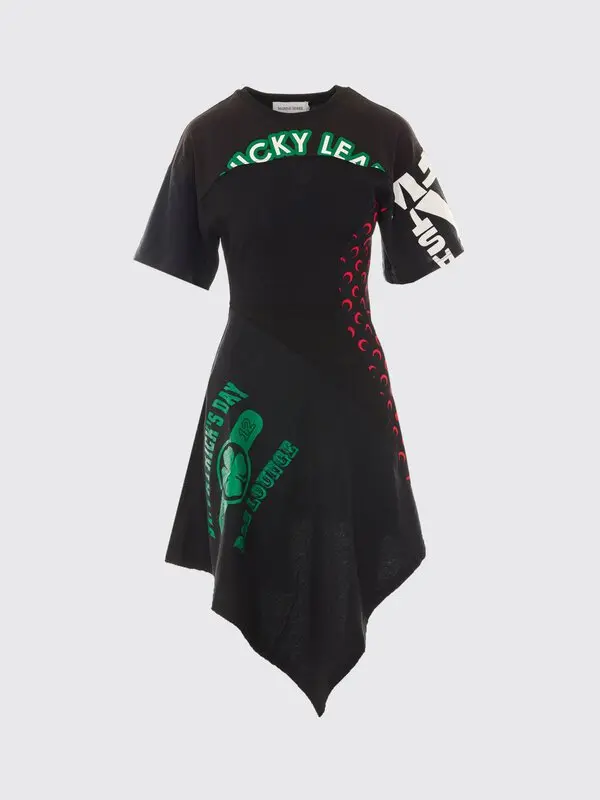 MARINE SERRE Asymmetric Crescent Moon Print Cotton Midi Dress