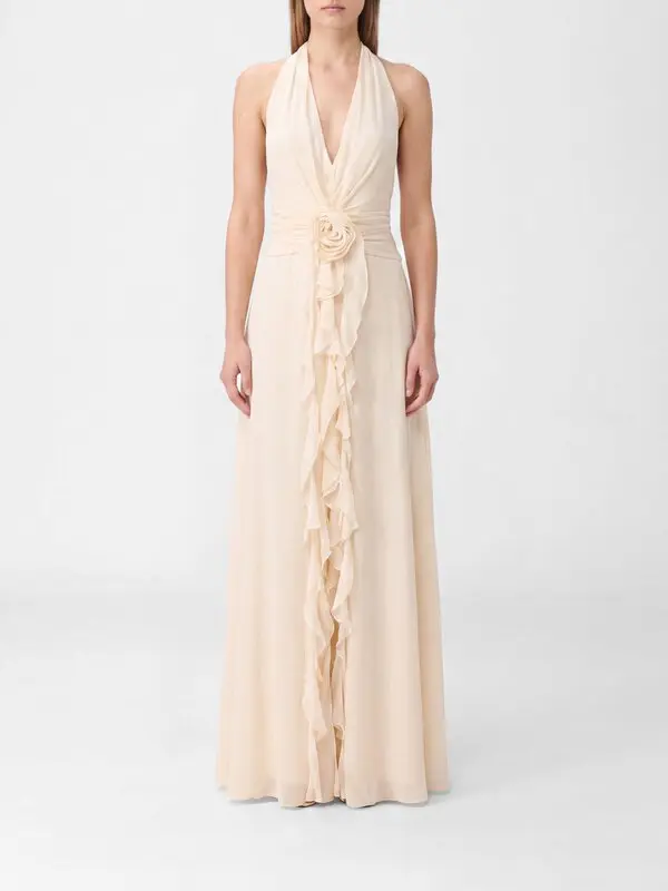 Blumarine Halterneck Georgette Long Evening Gown - Beige