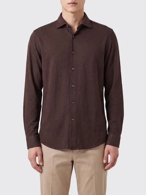 DRUMOHR Slim Fit Linen And Cotton Blend Shirt With French Collar - Brown