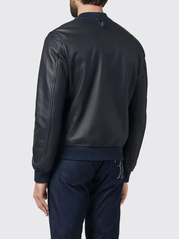 BILLIONAIRE Crocodile And Nappa Leather Bomber Jacket With Crest Logo - Blue