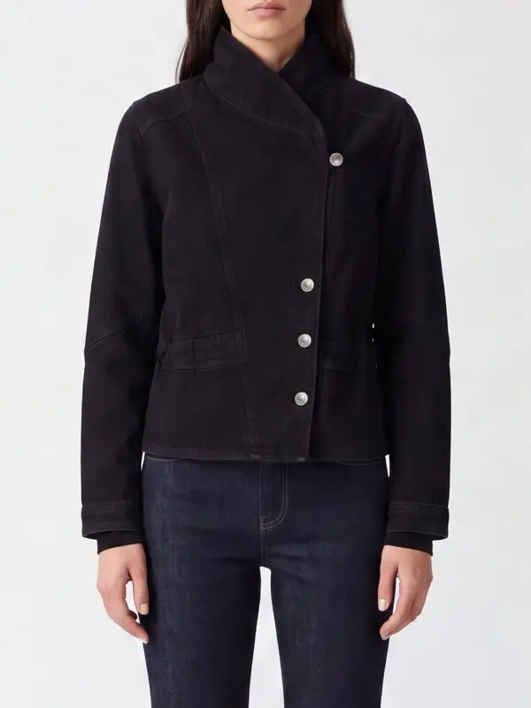 Isabel Marant Étoile Denim Jacket With High Collar And Asymmetrical Closure - Black