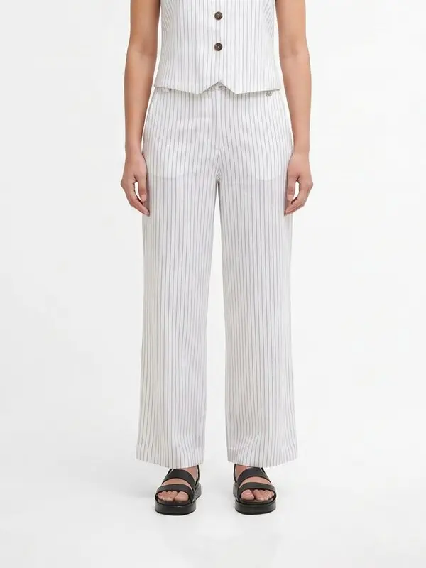 Barbour Sloane Striped Straight-leg Cotton-blend Trousers - White