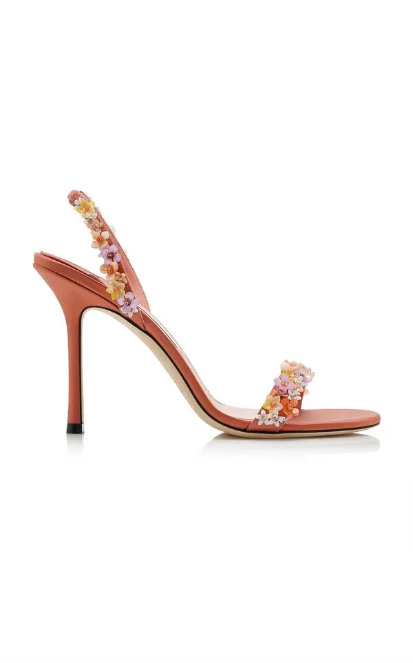 JIMMY CHOO Daisy-embroidered Satin Slingback Sandals - Pink