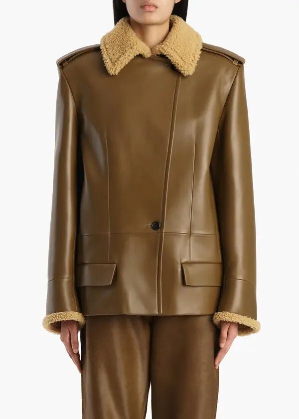Khaite Marlotte Double-breasted Lambskin Coat With Shearling Trim
