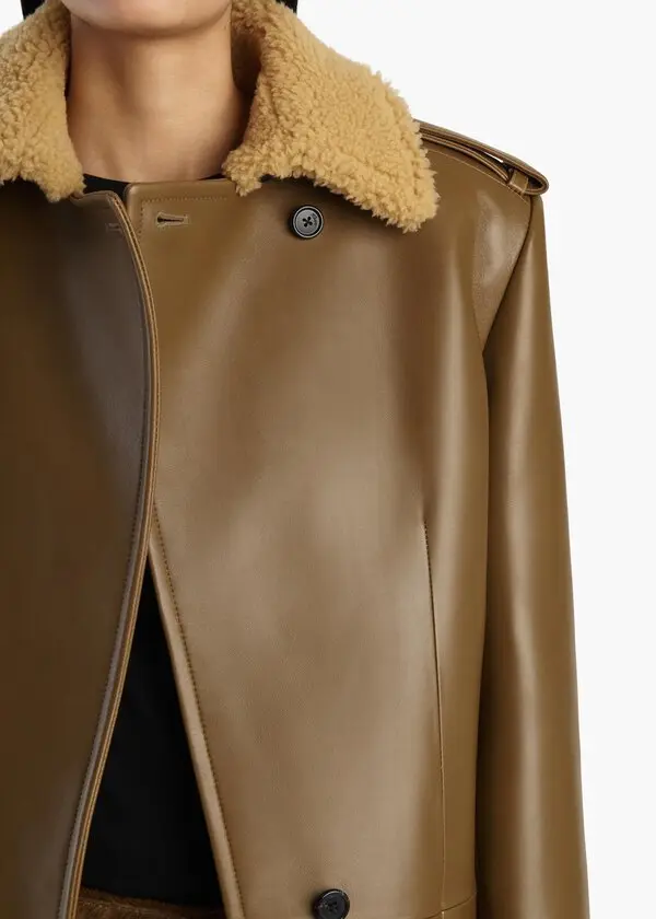 Khaite Marlotte Double-breasted Lambskin Coat With Shearling Trim