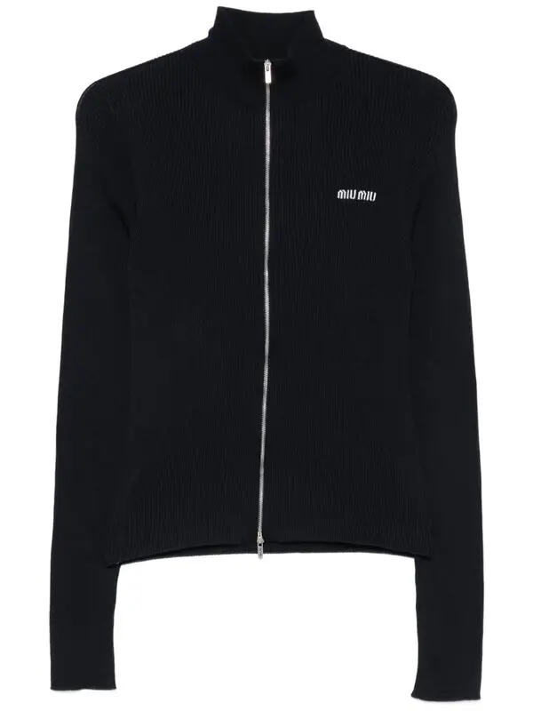 Miu Miu Ribbed Zip Cardigan - Blue