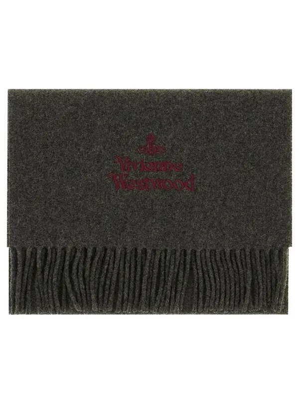 VIVIENNE WESTWOOD Embroidered Wool Scarf - Grey