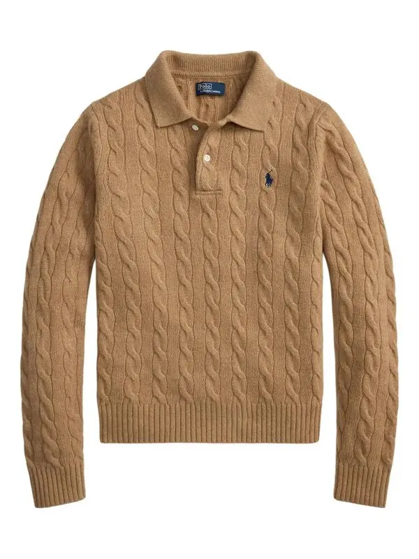 Polo Ralph Lauren Cable-knit Wool And Cashmere Polo Jumper - Brown