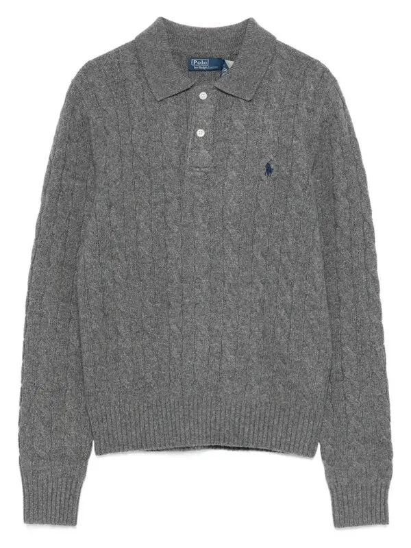 Polo Ralph Lauren Cable Knit Wool And Cashmere Polo Shirt - Grey