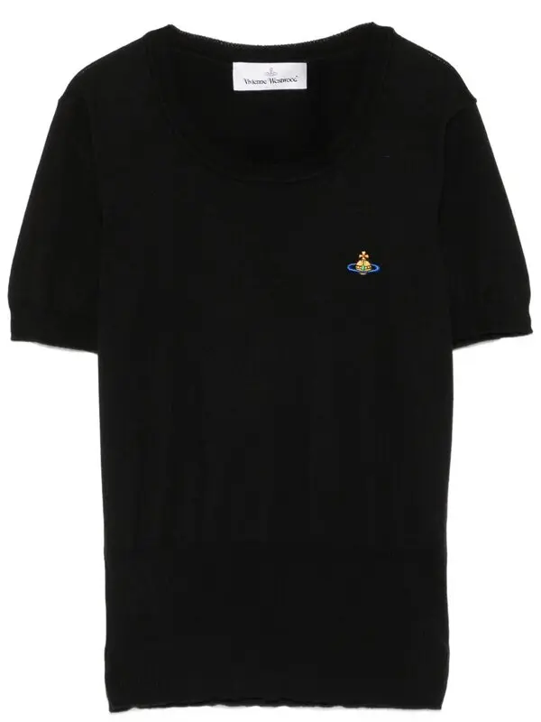 VIVIENNE WESTWOOD Bea Short Sleeve Top With Orb Embroidery - Black