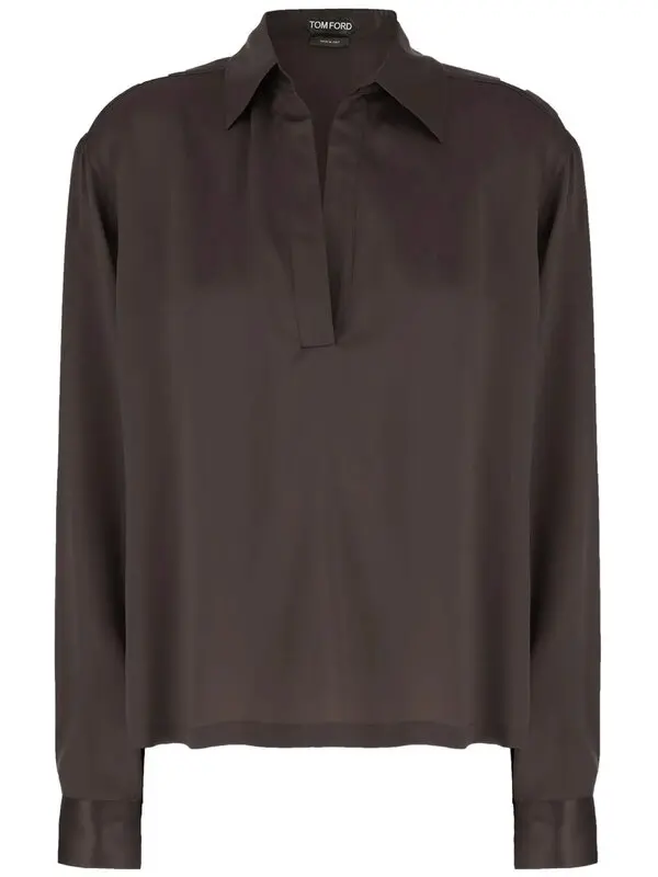 TOM FORD Silk Satin Polo - Brown