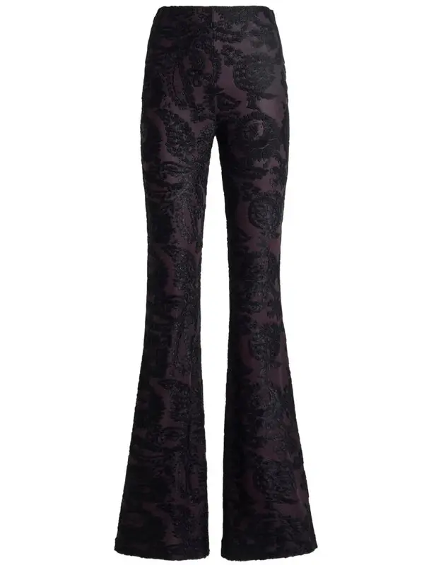 Etro Flared Velvet Jacquard Pants With Paisley Foliage Pattern - Black