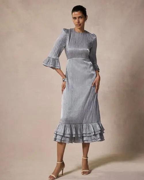 Mint Velvet Metallic Ruffle Sleeve Midi Dress