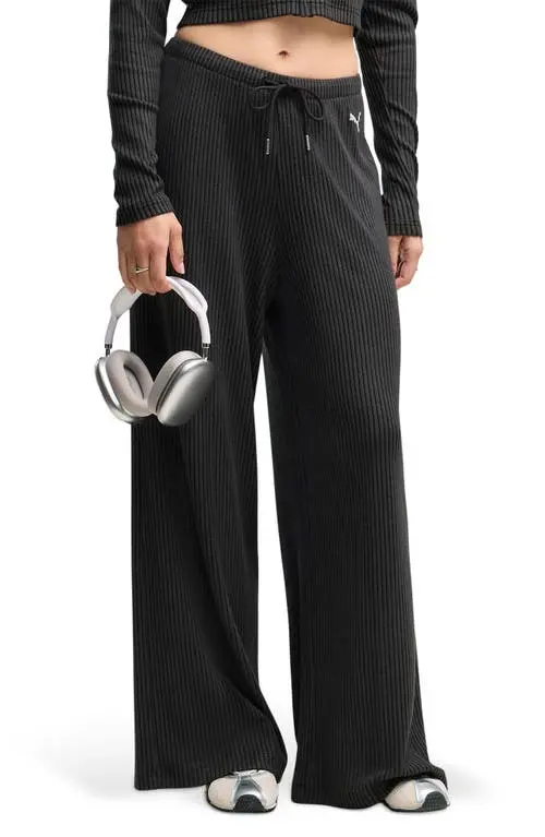 PUMA Ribbed Wide Leg Pants - Puma Black