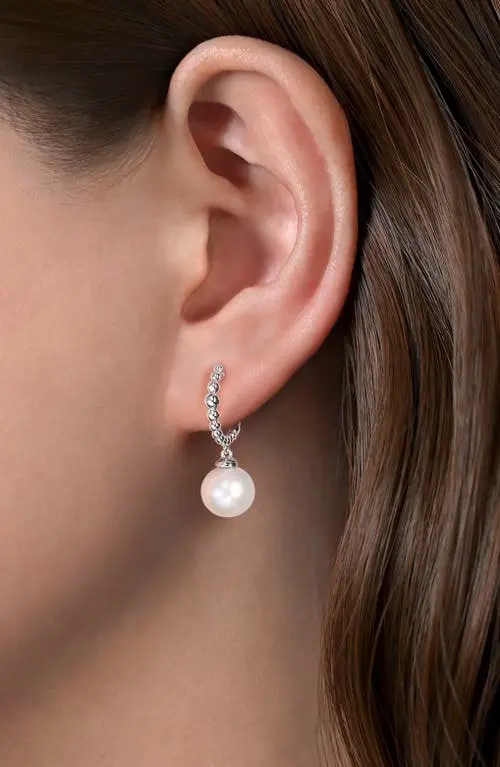 GABRIEL & CO. Beaded Pearl Drop Huggie Hoop Earrings