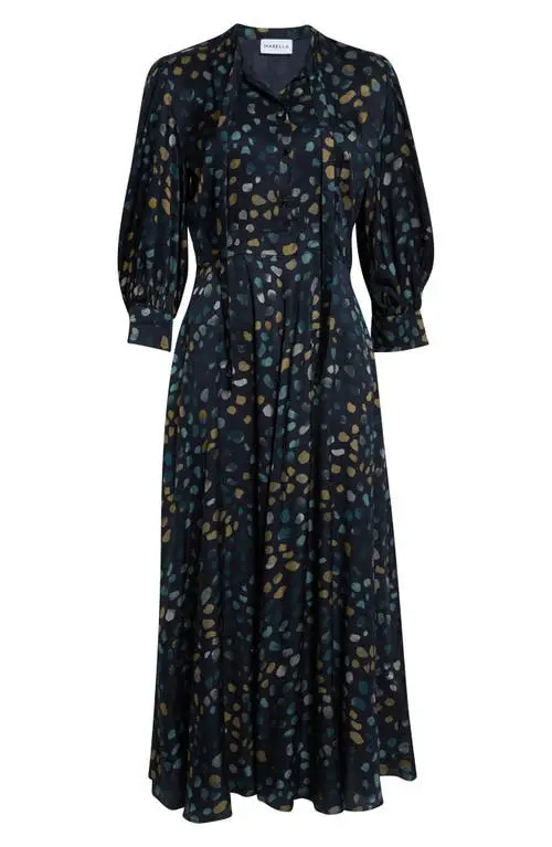 Marella Painted Spot Tie Neck Midi Dress
