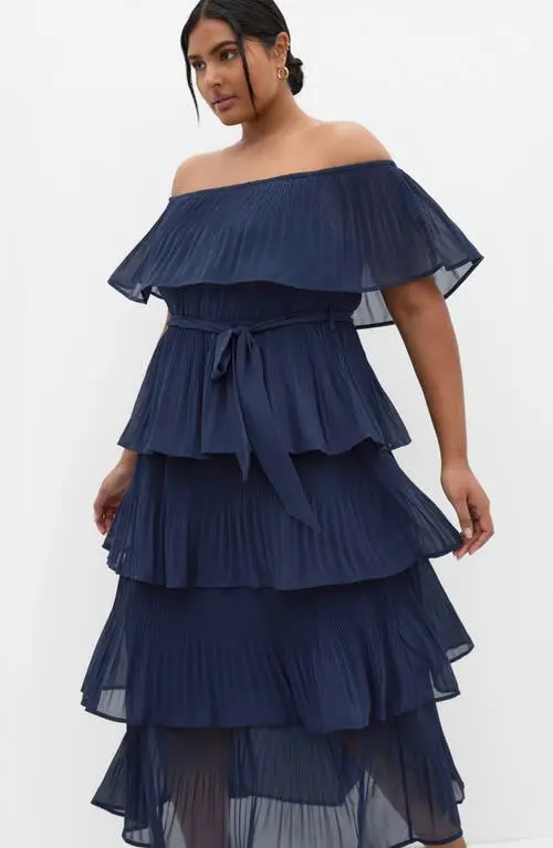 City Chic Pleated Tiered Maxi Dress