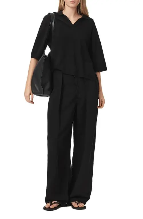 ALLSAINTS Bern Merino Wool Polo Shirt - Black