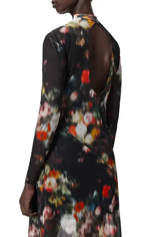 ALLSAINTS Gracie Floral Mesh Long Sleeve Midi Dress