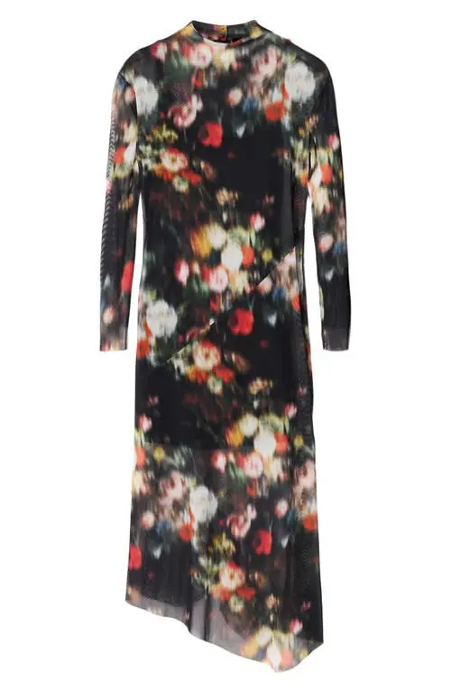 ALLSAINTS Gracie Floral Mesh Long Sleeve Midi Dress
