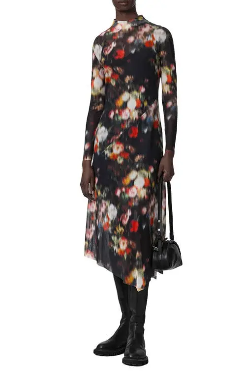 ALLSAINTS Gracie Floral Mesh Long Sleeve Midi Dress