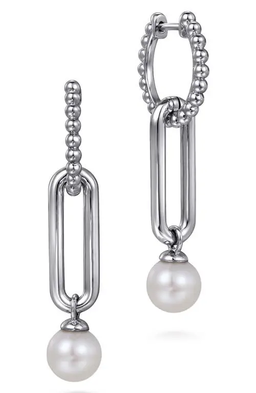 GABRIEL & CO. Bujukan Pearl Huggie Hoop Drop Earrings - Sterling Silver