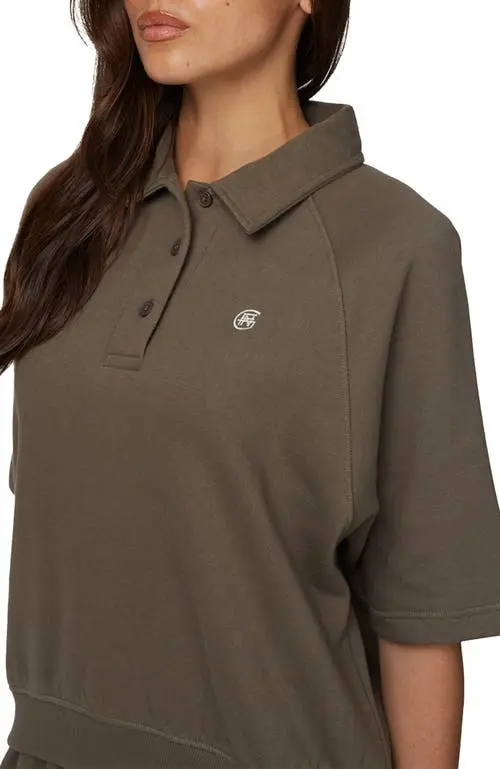 GOOD FOR NOTHING Boxy-fit Raglan Sweat Polo - Brown