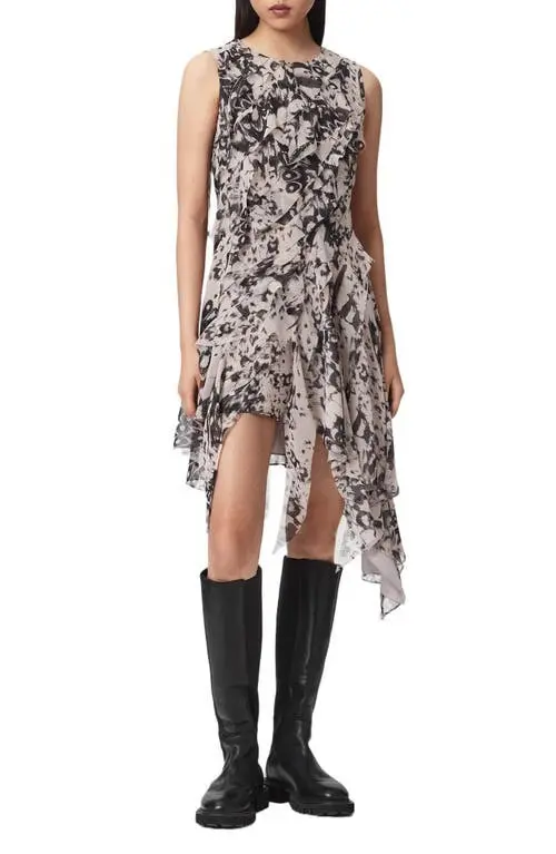 ALLSAINTS Angie Asymmetric Ruffle Dress - Wing Chalk White