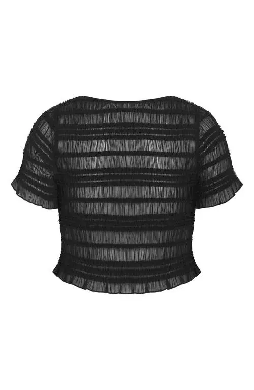 City Chic Emelia Shirred Tie Front Top - Black