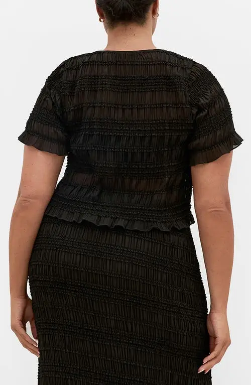 City Chic Emelia Shirred Tie Front Top - Black