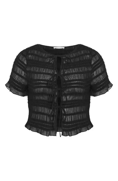 City Chic Emelia Shirred Tie Front Top - Black