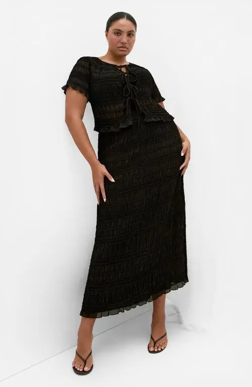 City Chic Emelia Shirred Tie Front Top - Black