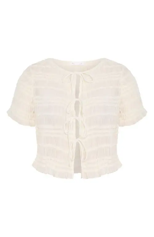 City Chic Emelia Shirred Tie Front Top - Creme