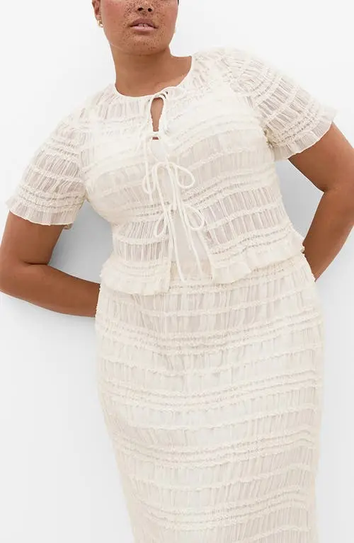 City Chic Emelia Shirred Tie Front Top - Creme