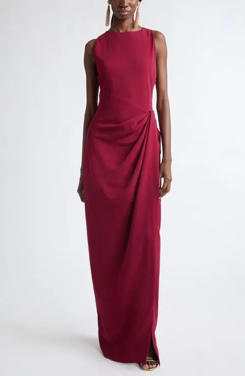 Oscar De La Renta Draped Gown With Thigh-high Slit - Claret