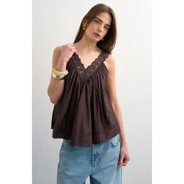 Topshop Deep V-neck Lace Trapeze Top