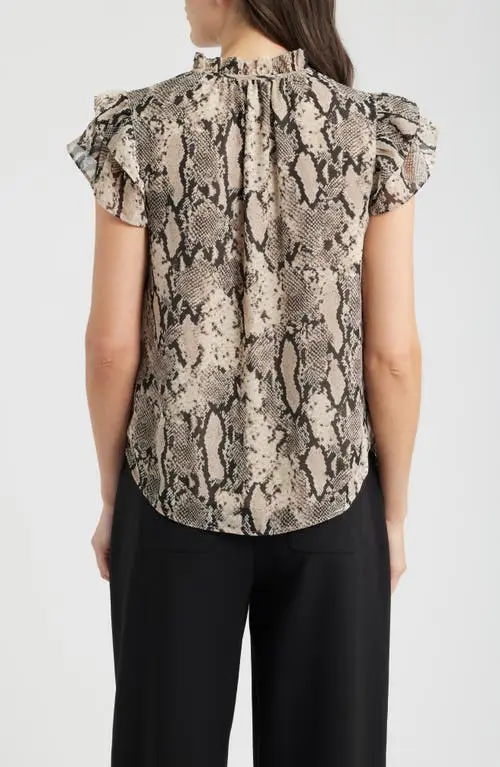 Anne Klein Snake Print Ruffled Sleeve Tie Neck Blouse