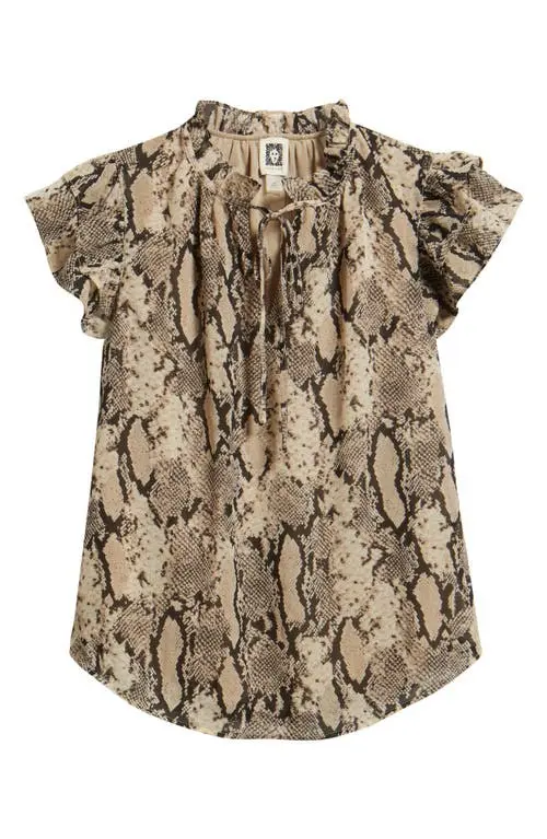 Anne Klein Snake Print Ruffled Sleeve Tie Neck Blouse