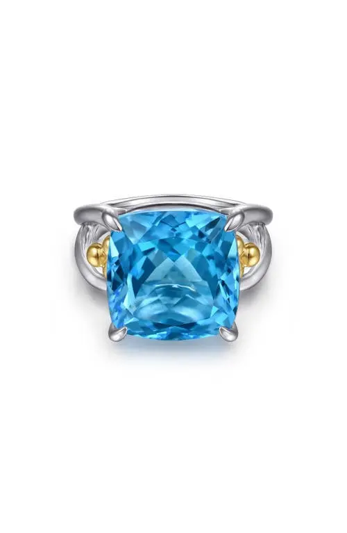 GABRIEL & CO. Bujukan Cushion Blue Topaz Signet Ring - Sterling Silver