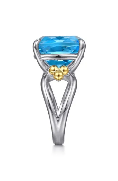 GABRIEL & CO. Cushion Blue Topaz Signet Ring