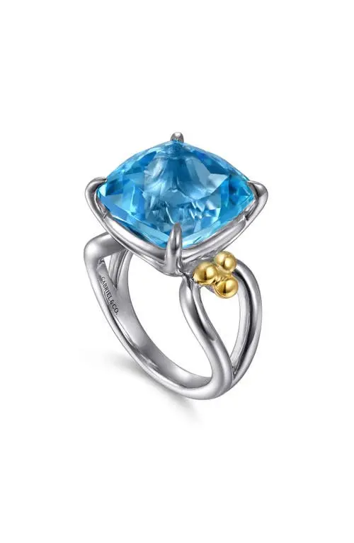 GABRIEL & CO. Cushion Blue Topaz Signet Ring