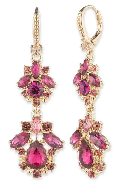 Marchesa Cluster Double Drop Earrings With Crystal Embellishments - Pink