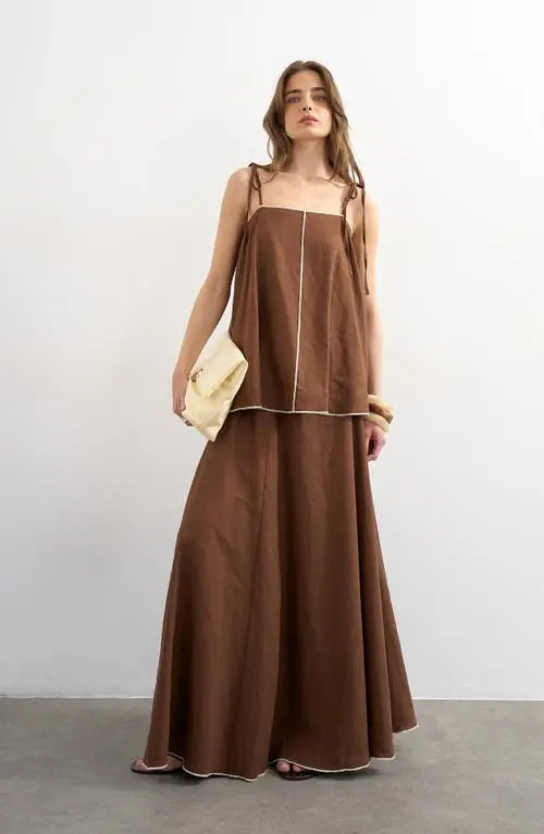 Topshop Linen Blend Maxi Skirt - Brown