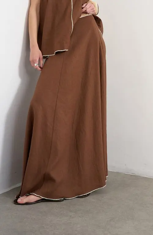 Topshop Linen Blend Maxi Skirt - Brown